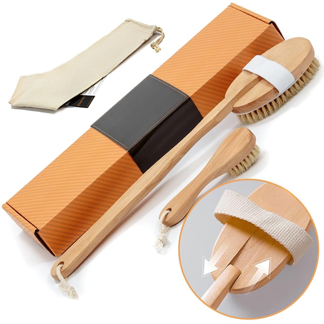 Dry Brushing Body Brush Set - Natural Boar Bristle Body Brush ...