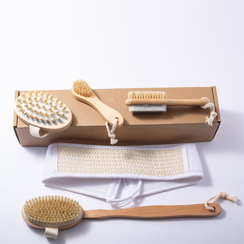 Dry Brushing Body Brush Set Natural Bristle Spa Exfoliator Kit with ...
