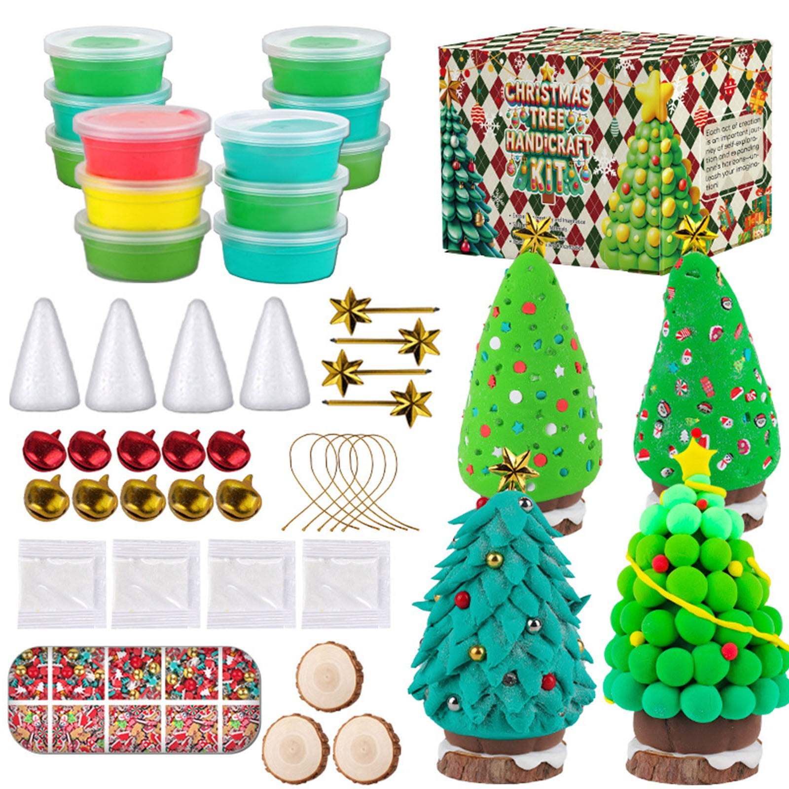 Dry Clays For Kids Christmas Tree Set, DIY Modelling Kit, Drying Craft Activities, Plastic ...