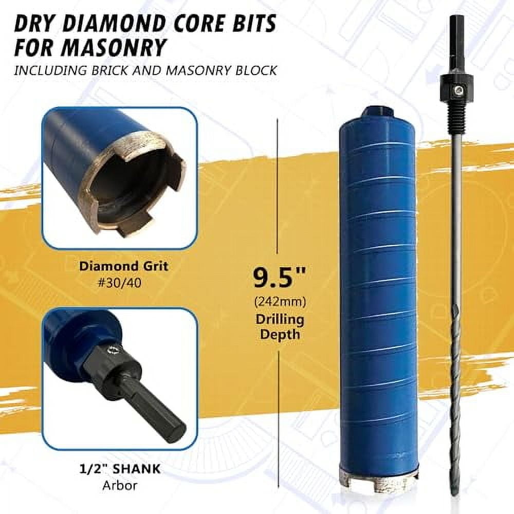 Dry Core For Brick And Block With /2" Shank Pilot Bit Adapter 2 /2", 9. ...