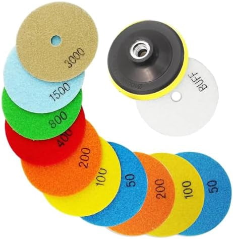 Dry Diamond Polishing Pad Set,11pcs 4 inch 2x(#50,#100,#200), 1x ...