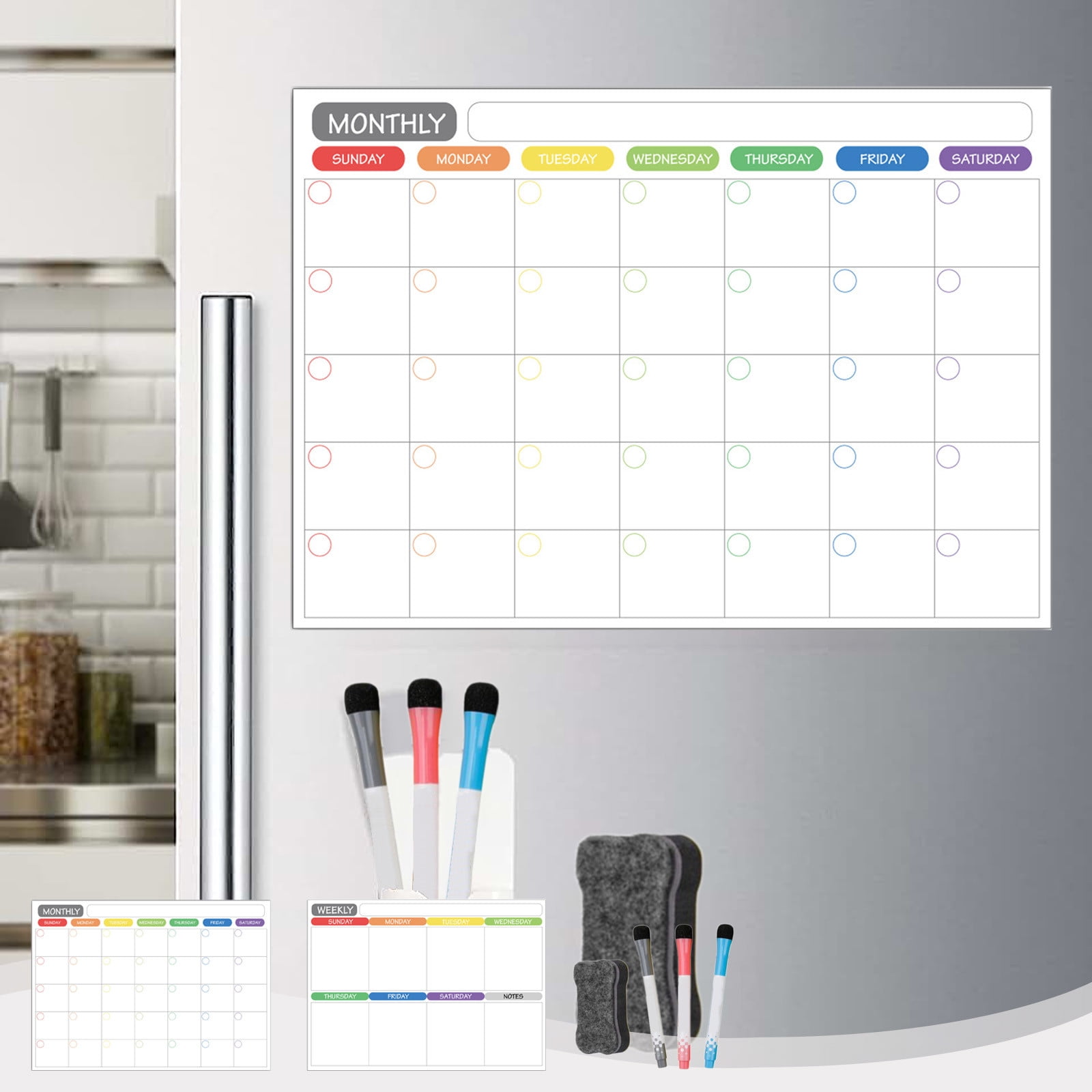 Dry Erasable Magnetic Calendar, Fridge Kitchen Board, Reusable Monthly ...