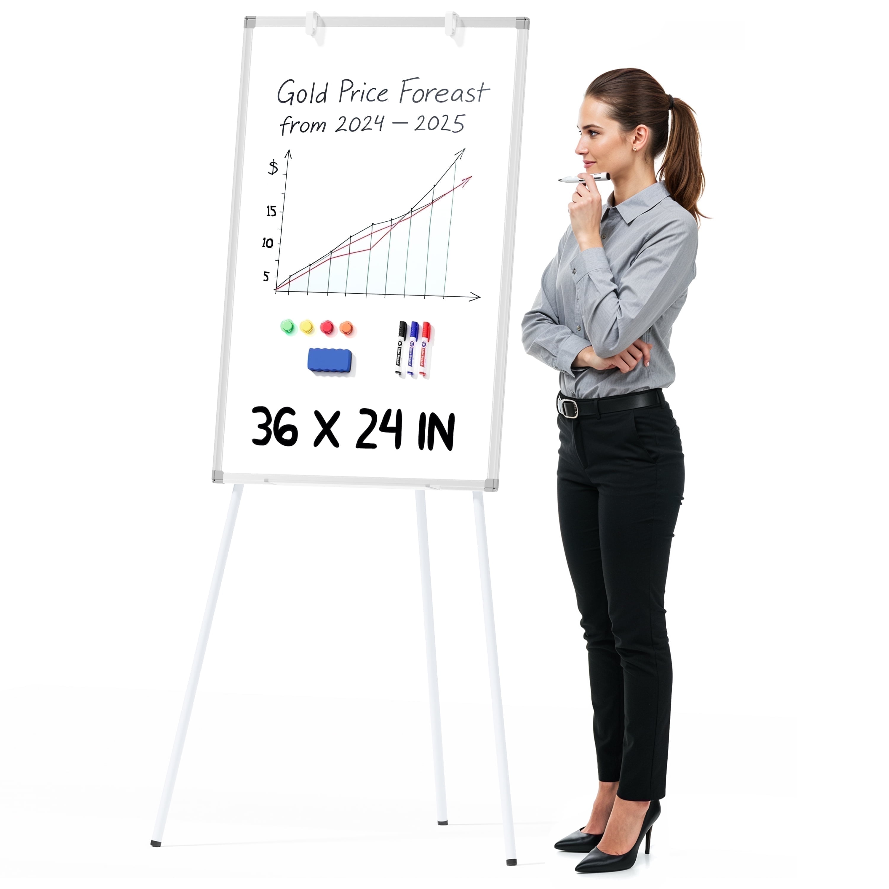 Tooloton 36x24 Inch Magnetic Whiteboard with Adjustable Tripod Stand ...