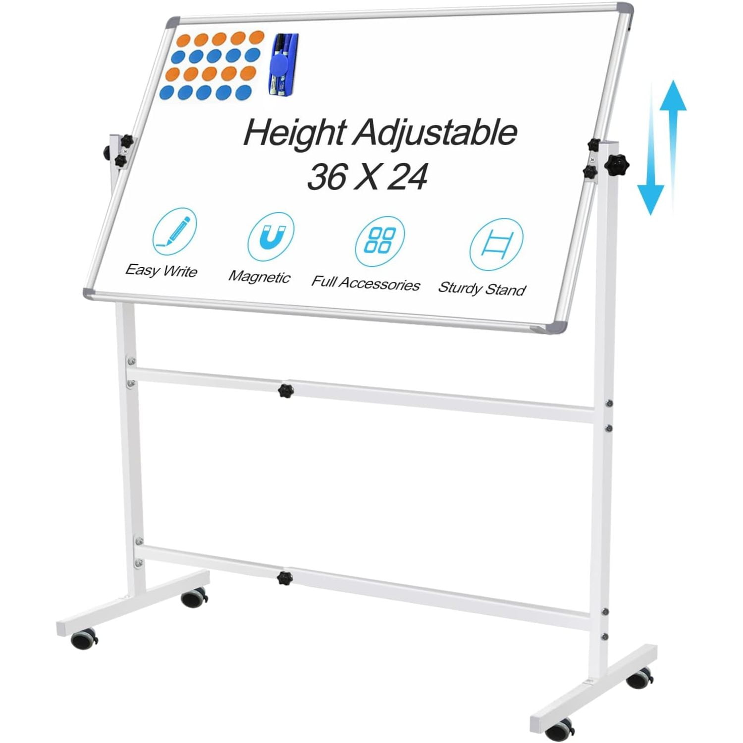 Dry Erase Board with Stand 36"x24", Height Adjustable Mobile White ...