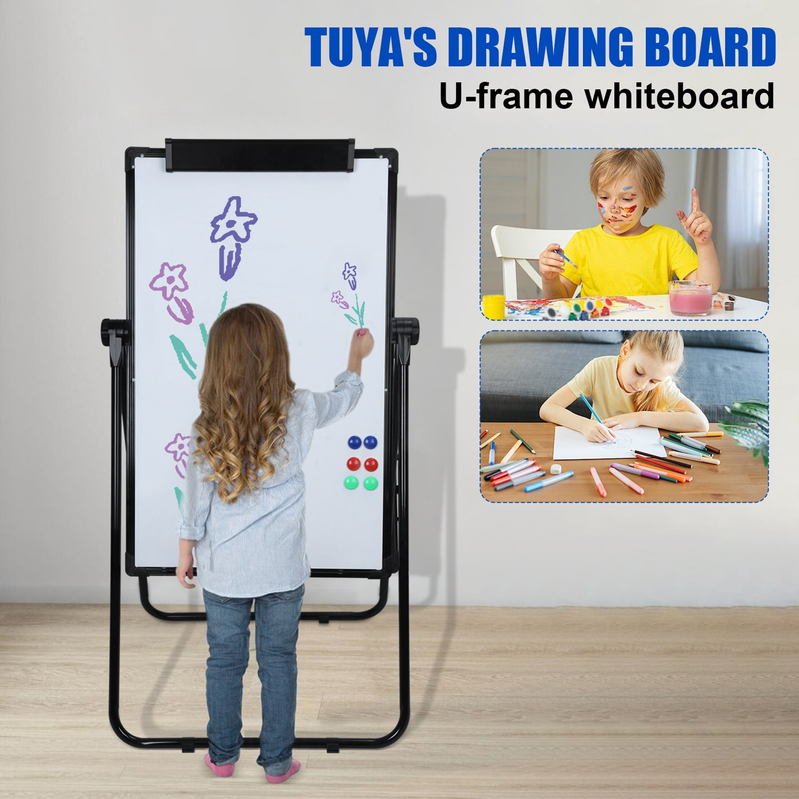 Dry Erase Board with Stand, Double-Sided Easel Whiteboard, Height ...