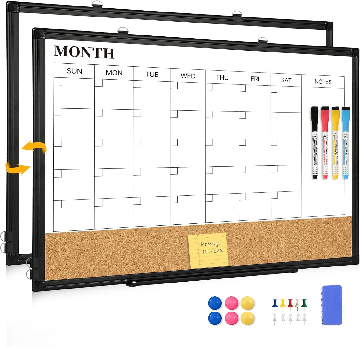 Dry Erase Calendar Board for Wall, 24"x18" Magnetic Whiteboard Calendar ...