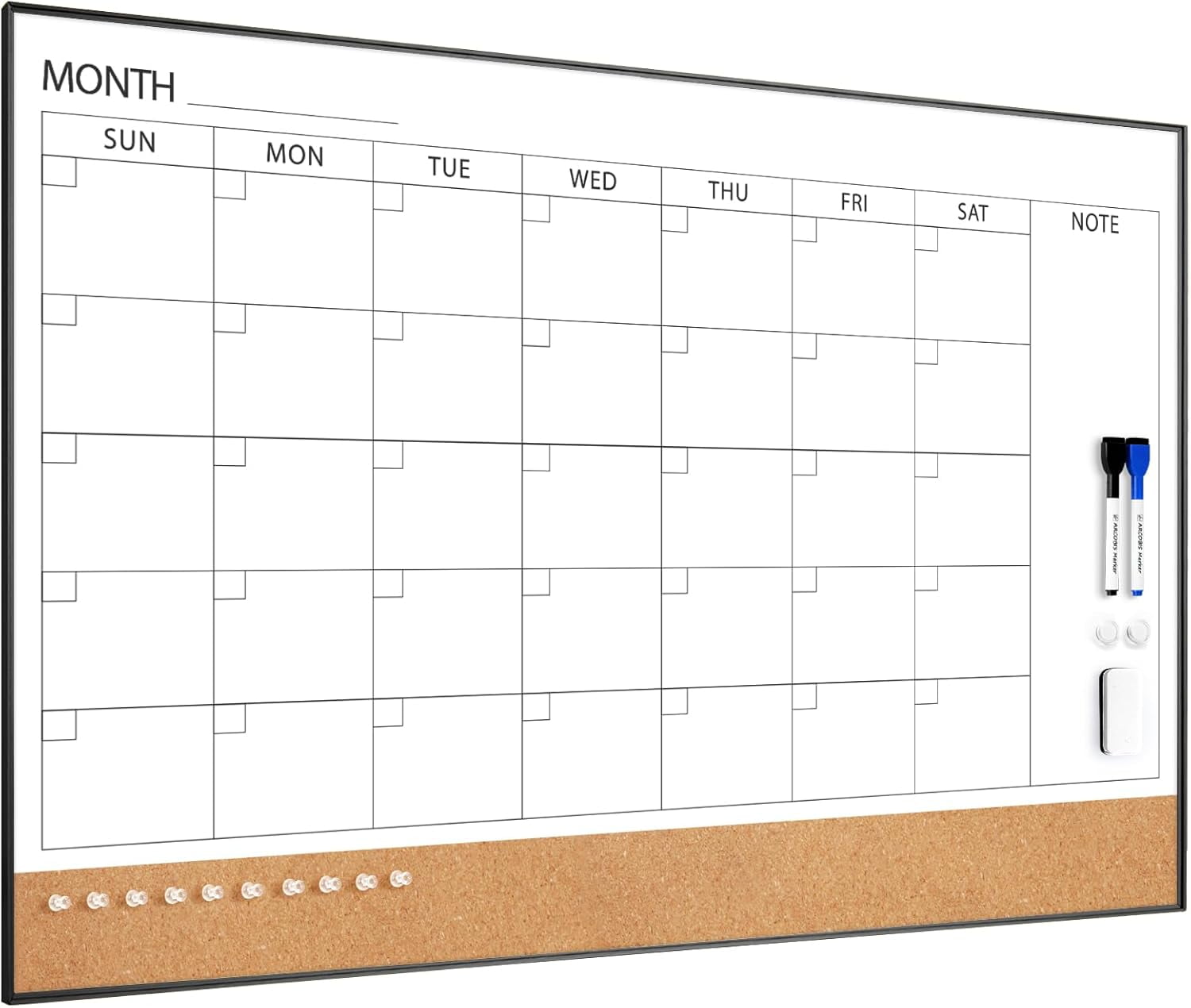 Dry Erase Calendar with Cork Board for Wall, 36"x 24" Magnetic Calendar ...