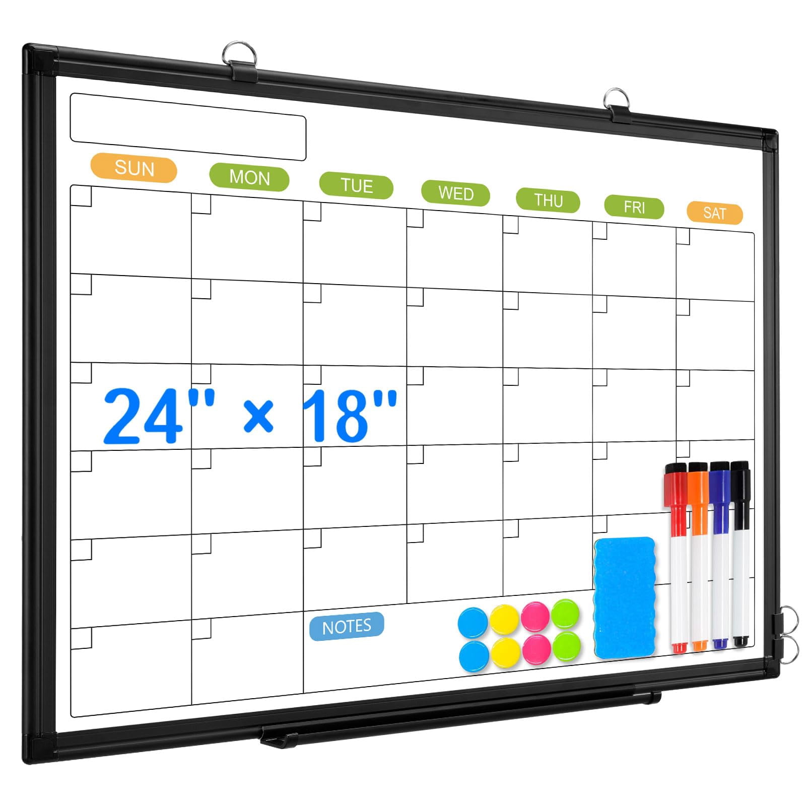 Dry Erase Calendar Whiteboard For Wall 24" X 18" Magnetic Monthly White ...
