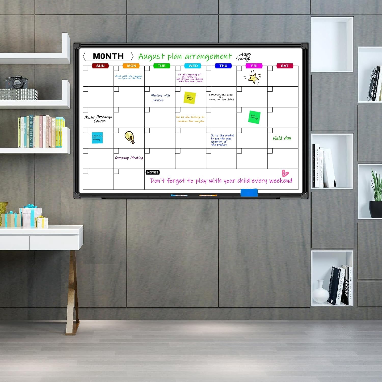 Dry Erase Calendar Whiteboard for Wall 36" x 24", Magnetic Monthly ...