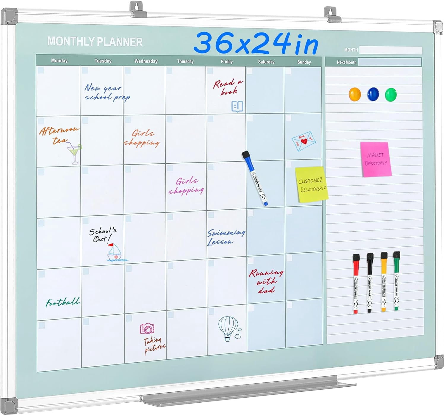 Dry Erase Calendar for Wall 36x24 in, Large Calendar Whiteboard with ...