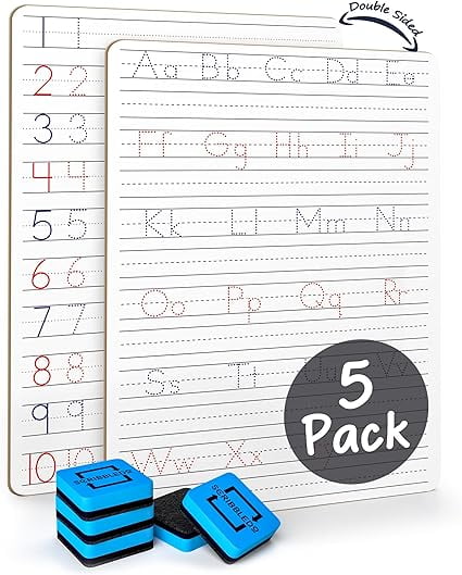 Dry Erase Handwriting Practice White Boards (5 Boards & Erasers ...