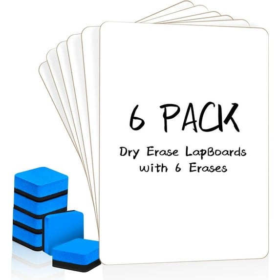 Dry Erase LapBoards, 6 Pack Double Sided 12.5 x 9 Inch Whiteboards with ...