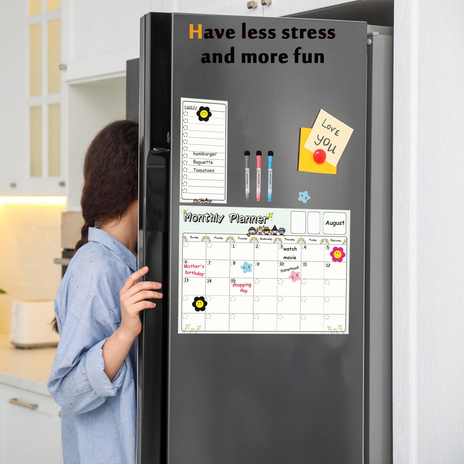 Dry Erase Magnetic Calendar for Refrigerator, Monthly & Weekly & Daily ...