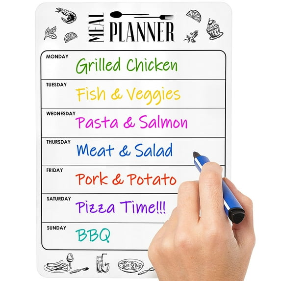 Dry Erase Magnetic Weekly Meal Planner for Refrigerator A4 Size 8.5x12 ...
