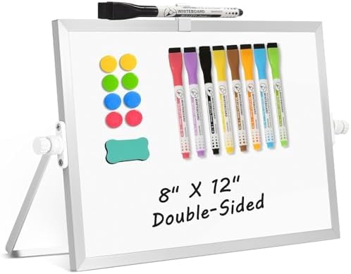 Dry Erase Magnetic White Board, 8" x 12" Double-Sided Desktop ...