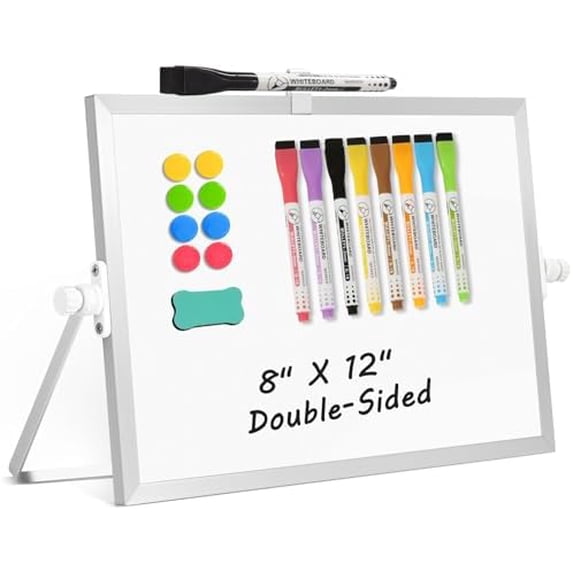 Dry Erase Magnetic White Board, 8" x 12" Double-Sided Desktop ...