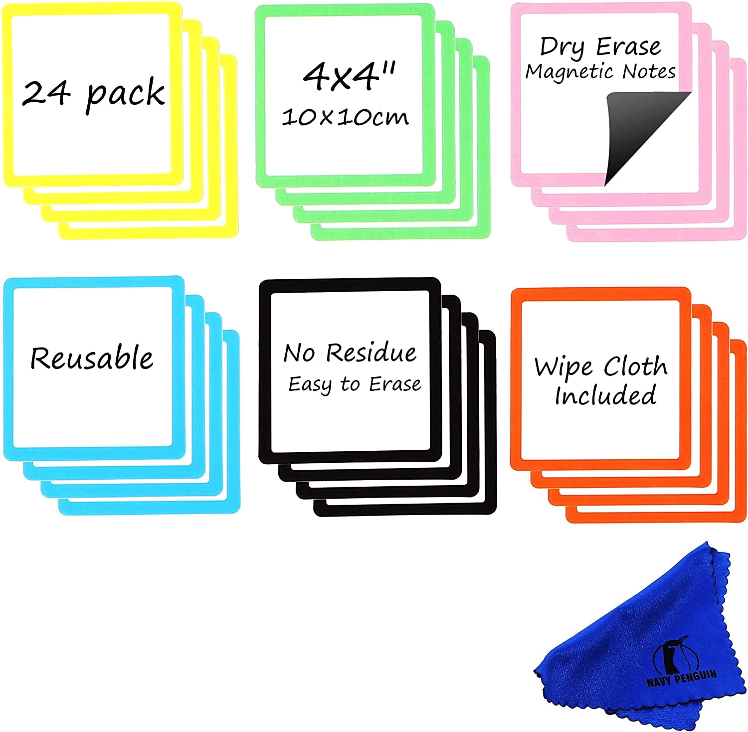 Dry Erase Magnets Set - 24 Pack - 4x4 in Whiteboard Magnetic Notes ...
