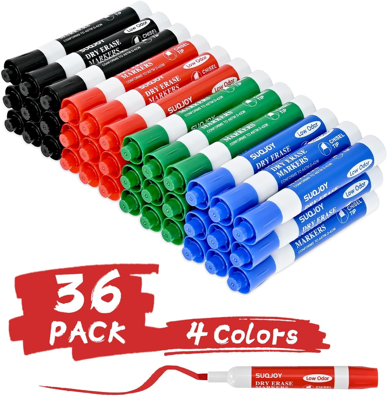 Dry Erase Markers, Chisel Tip Whiteboard Marker, Low Odor Thick 36 Bulk ...