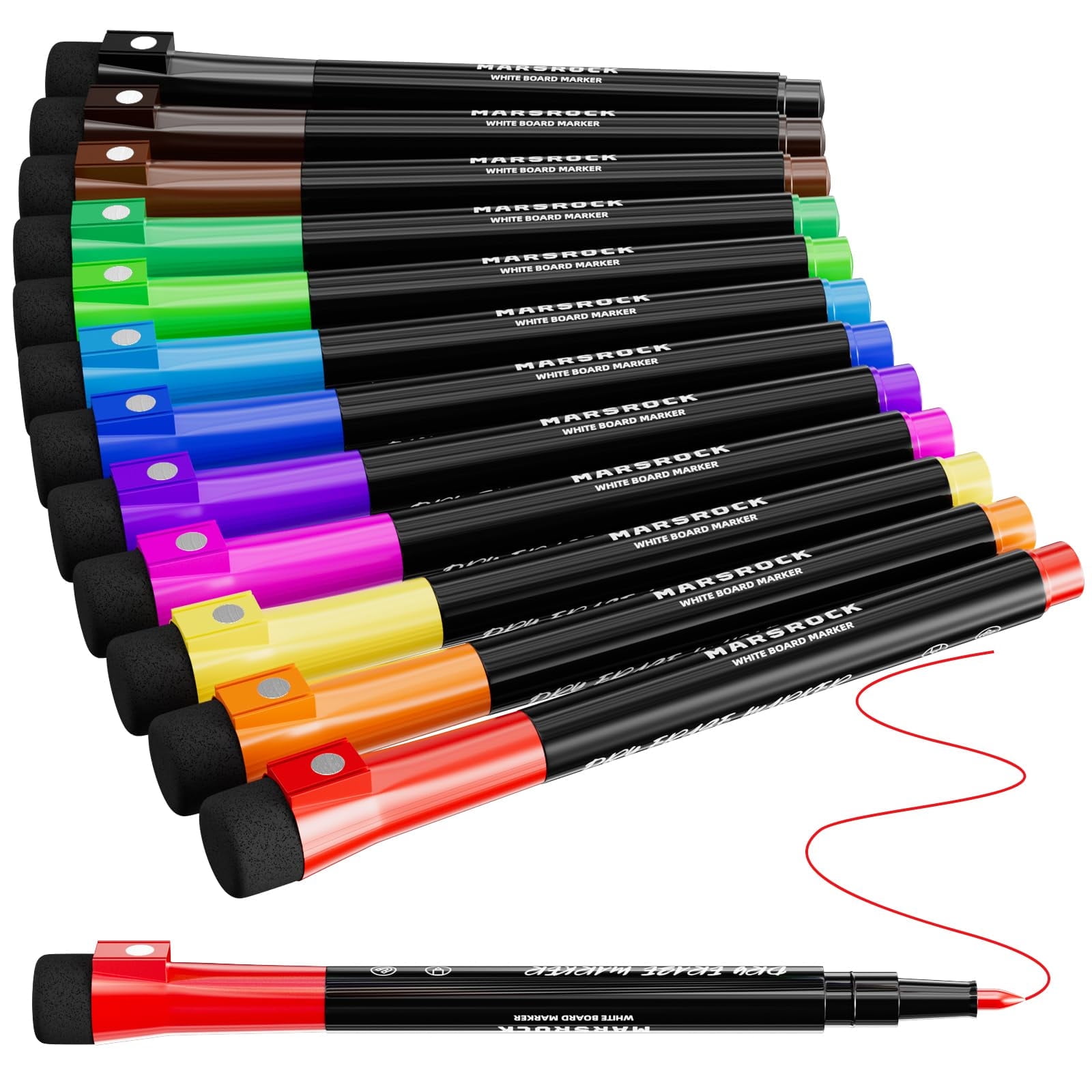 Dry Erase Markers Fine Tip - 12 Count Colorful Low Odor Magnetic ...