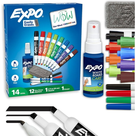 Dry Erase Markers Kit, Fine and Chisel Tip Markers, Assorted Colors ...