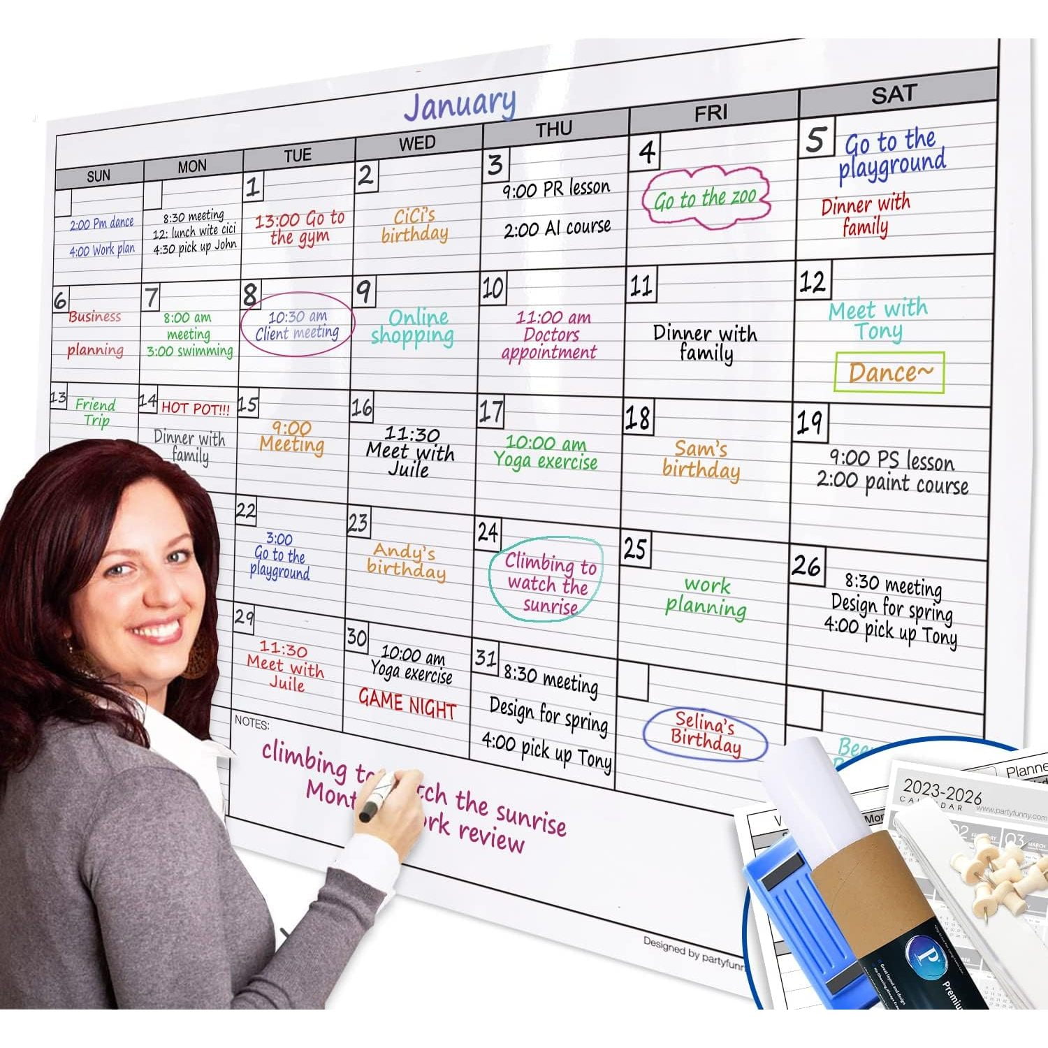 Dry Erase Monthly Extra Large White board Calendar for Wall, 38" by 50 ...