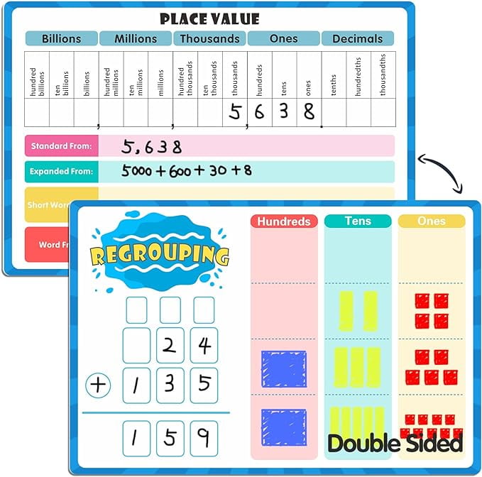 Dry Erase Place Value Whiteboard, 9" x 12" Double Sided Place Value ...