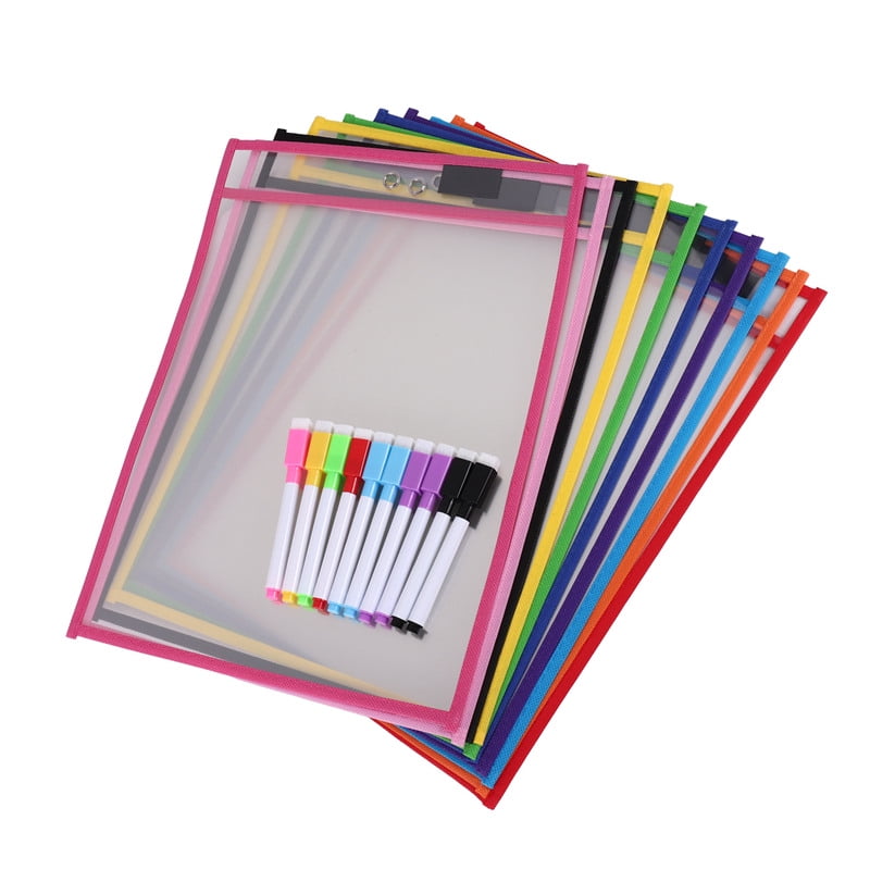 Dry Erase Pockets Sleeves, (10 Pack) A4 Paper Job Ticket Holders ...