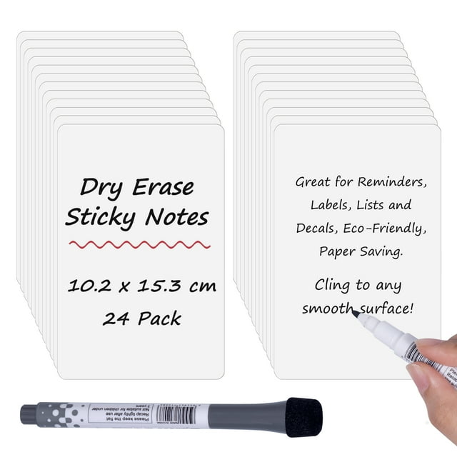 Dry Erase Sheets 24-Pack, 4" X 6", Reusable Whiteboard Sticky Notes ...