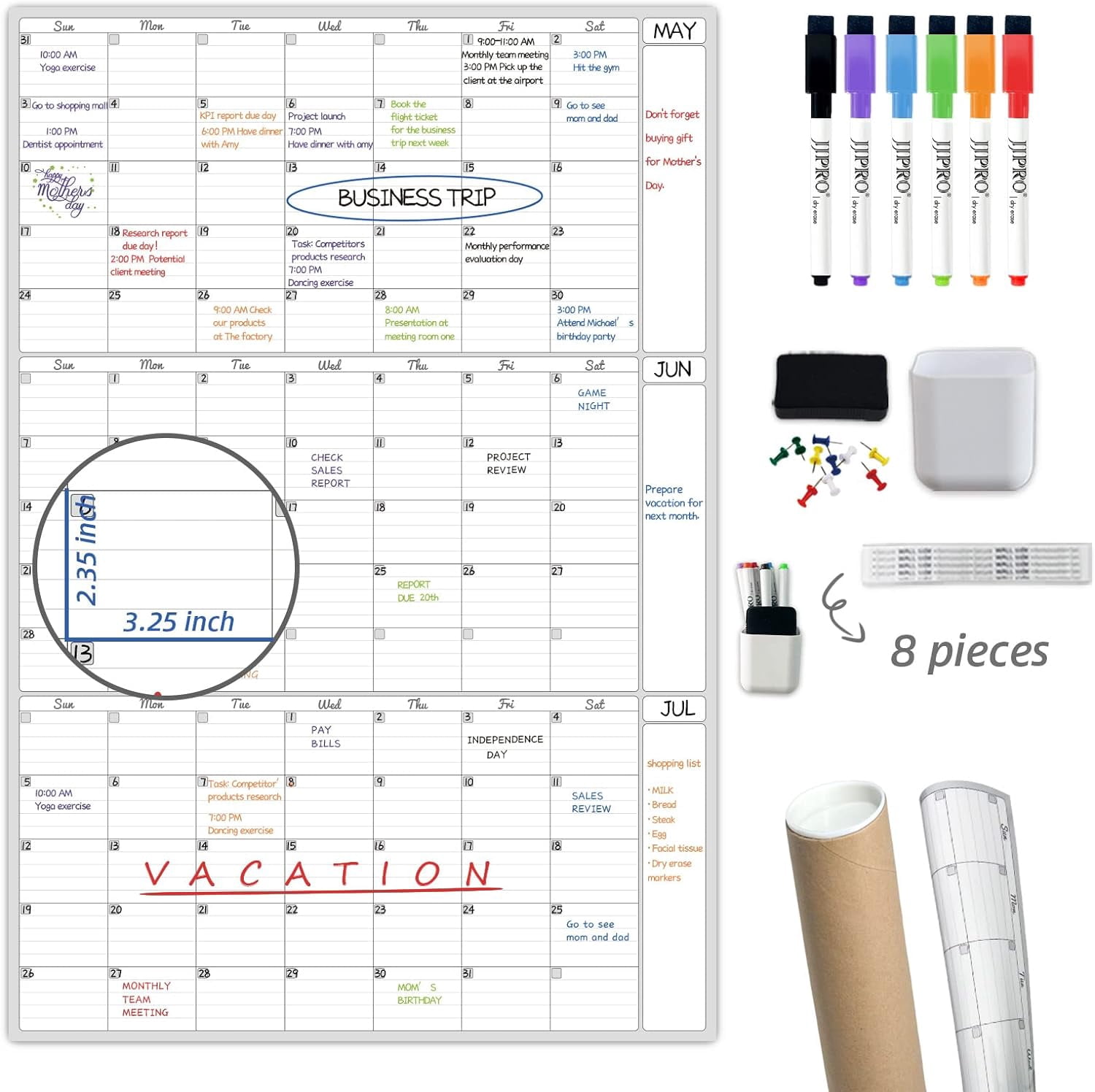 Dry Erase Wall Calendar 3 Month Calendar - Blank Undated Reusable ...