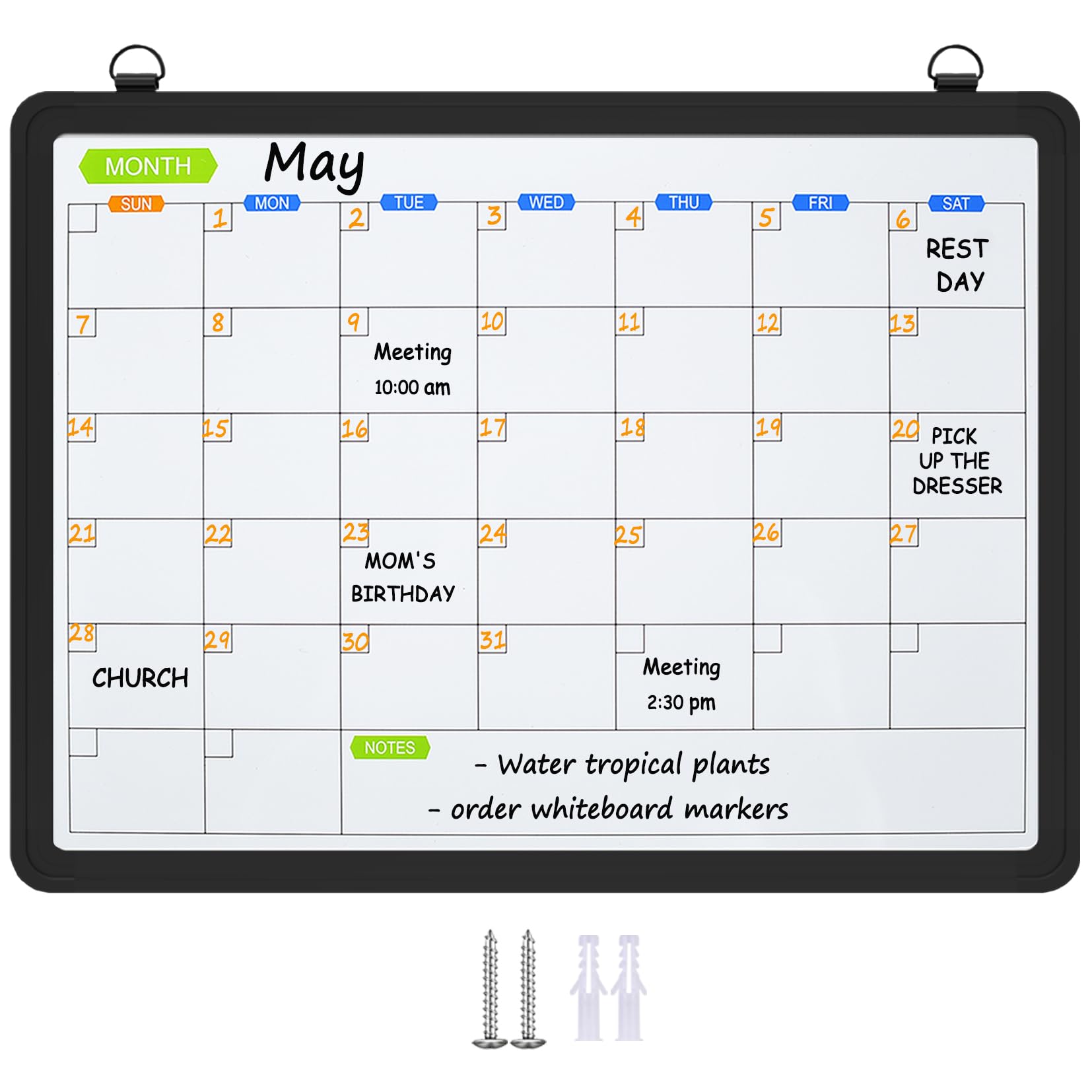 Dry Erase Whiteboard Calendar Board, Colorful Magnetic Monthly White ...