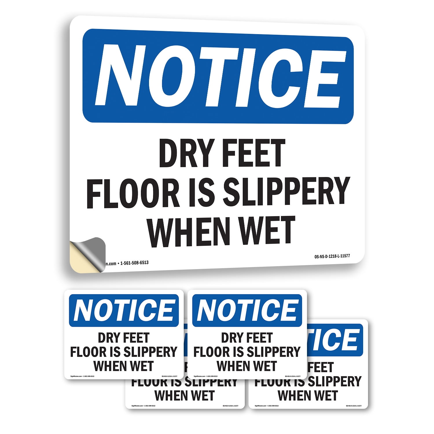 Dry Feet Floor Is Slippery When Wet OSHA Notice Vinyl Decal Label 18 ...