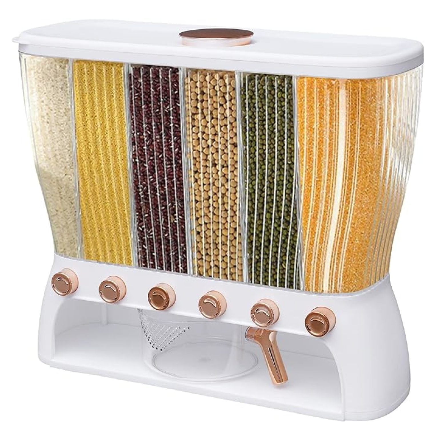 Dry Food Dispenser 6 Grid, Wall Mount Rice Container, Kitchen Storage ...