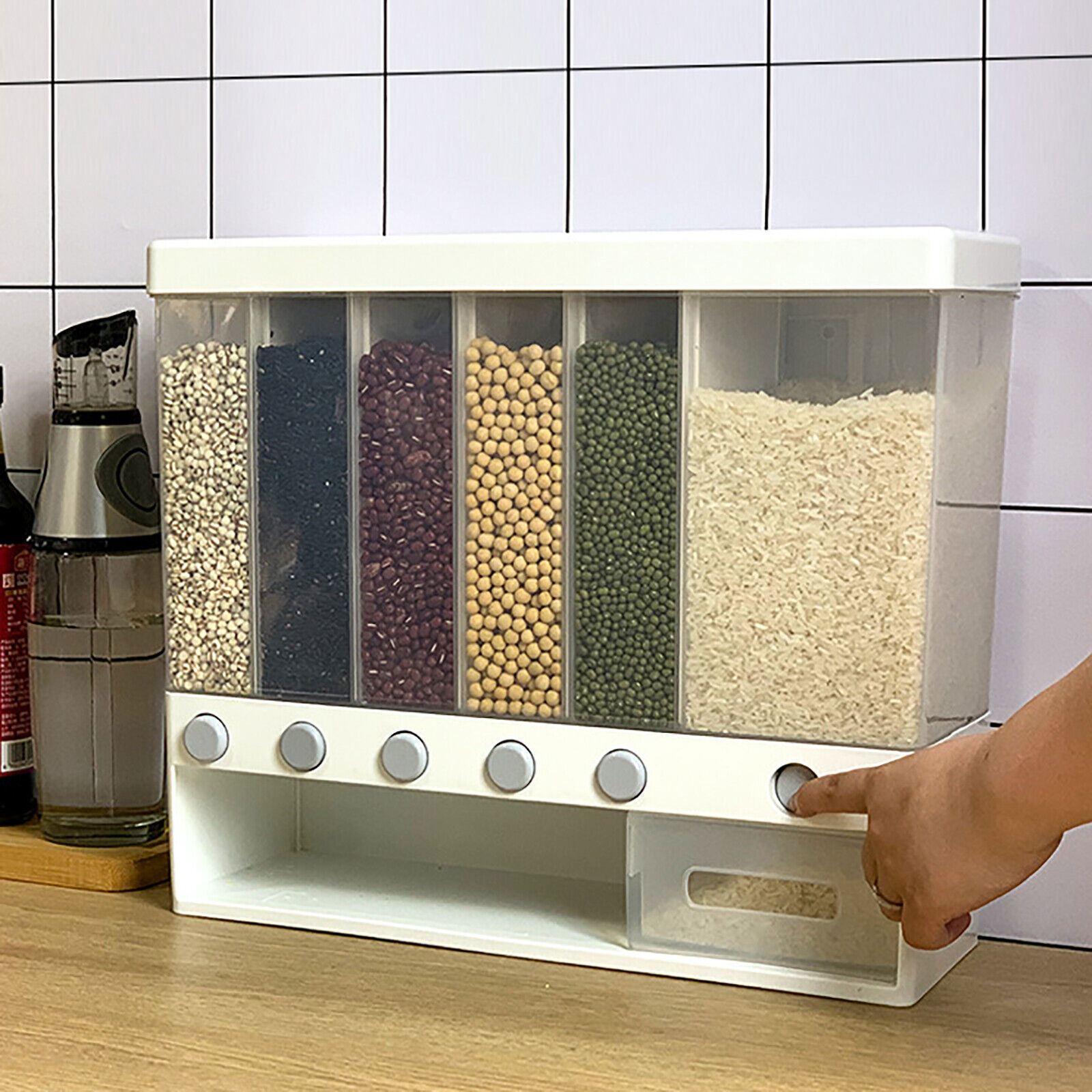 Wall-Mounted Dry Food Dispenser Convenience Rice Storage Box Dispenser ...