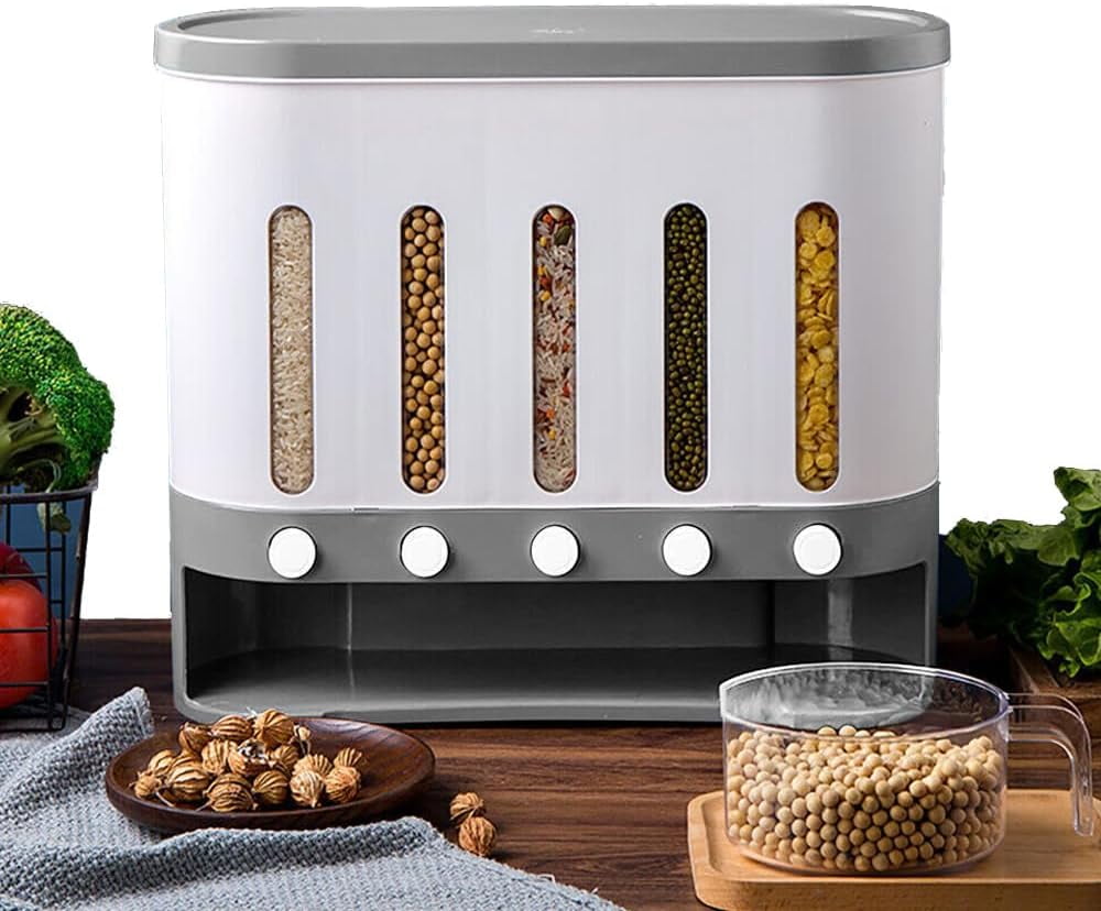 Dry Food Dispenser,Wall mounted 5 Grid Cereal Dispenser 25 pounds ...