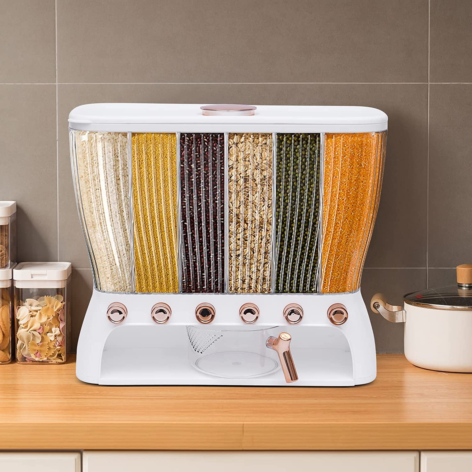 Dry Food Dispenser, Wall mounted 6 Grid Beans Dispenser, Rice Dispenser ...