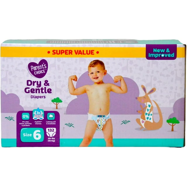 Dry & Gentle Size 6 Diapers - Super Value Pack, 132 Count - Walmart.com