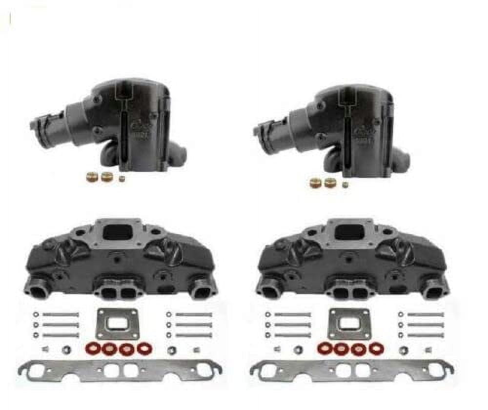 Dry Joint Exhaust Manifold Kit with Riser / Elbows Compatible with Mercruiser 5.0L, 5.7L, 6.2L ...