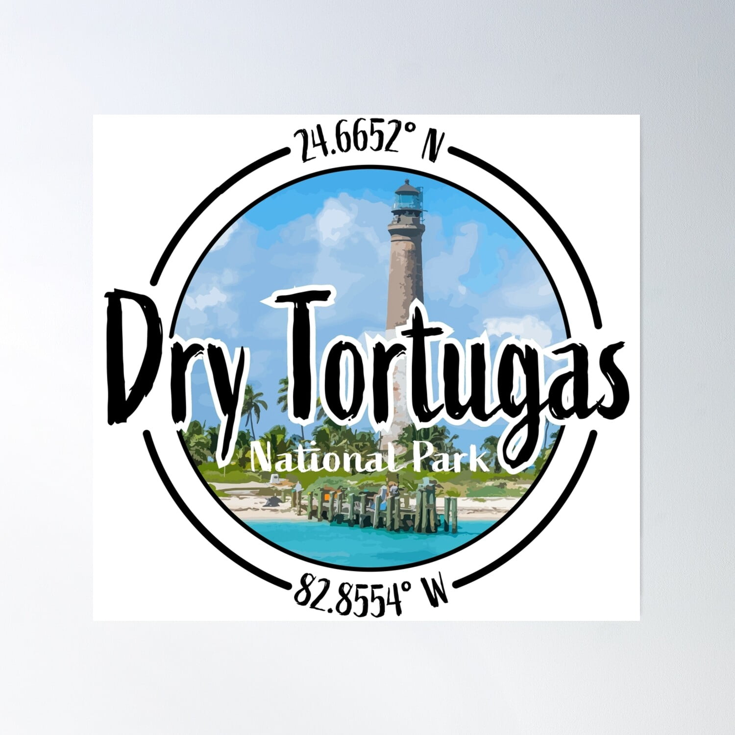 Dry Tortugas Design With Latitude And Longitude Poster Wall Art, Modern ...