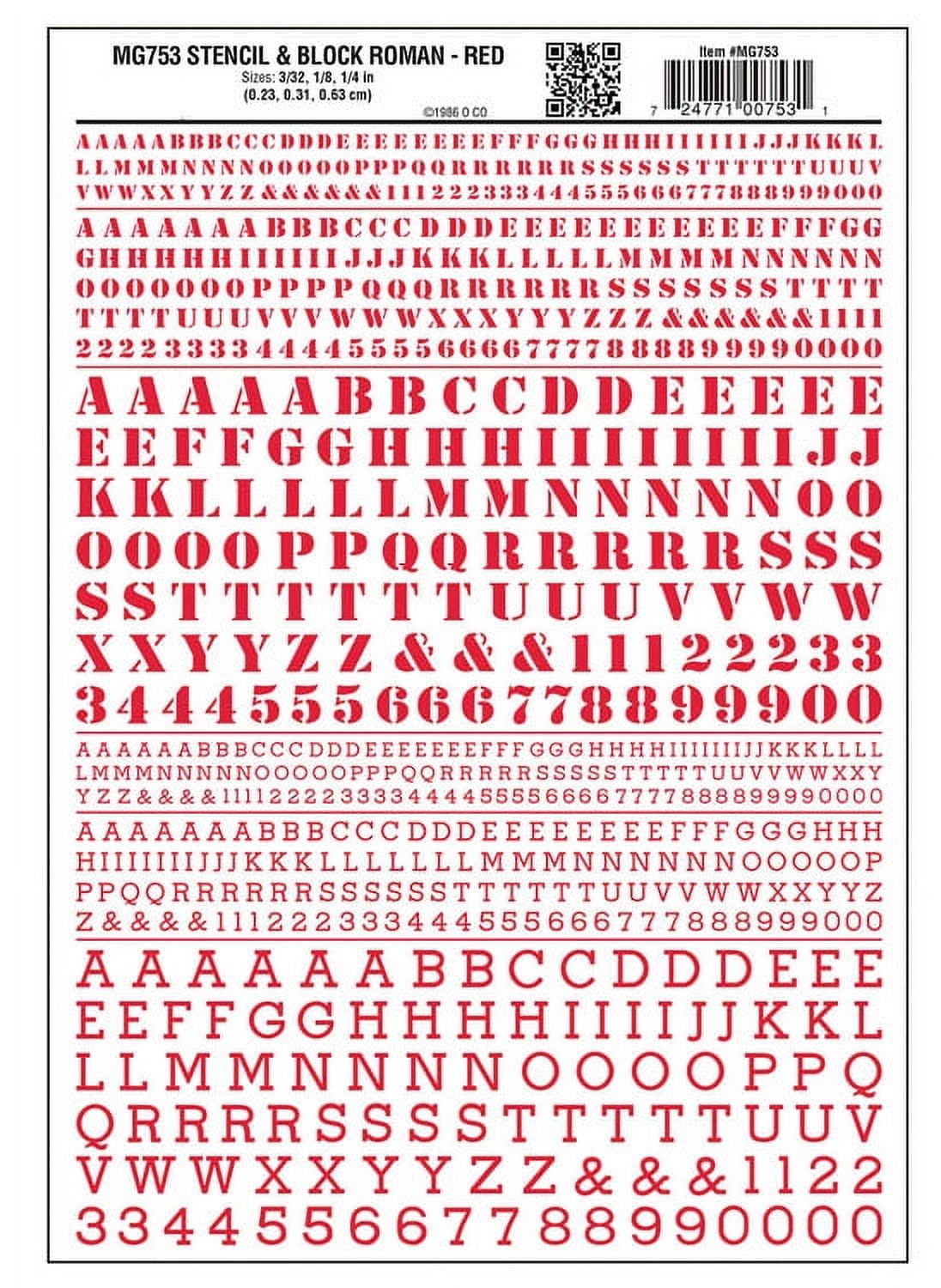 Dry Transfer Alphabet & Numbers - Stencil/Block Roman -- Red - Walmart.com