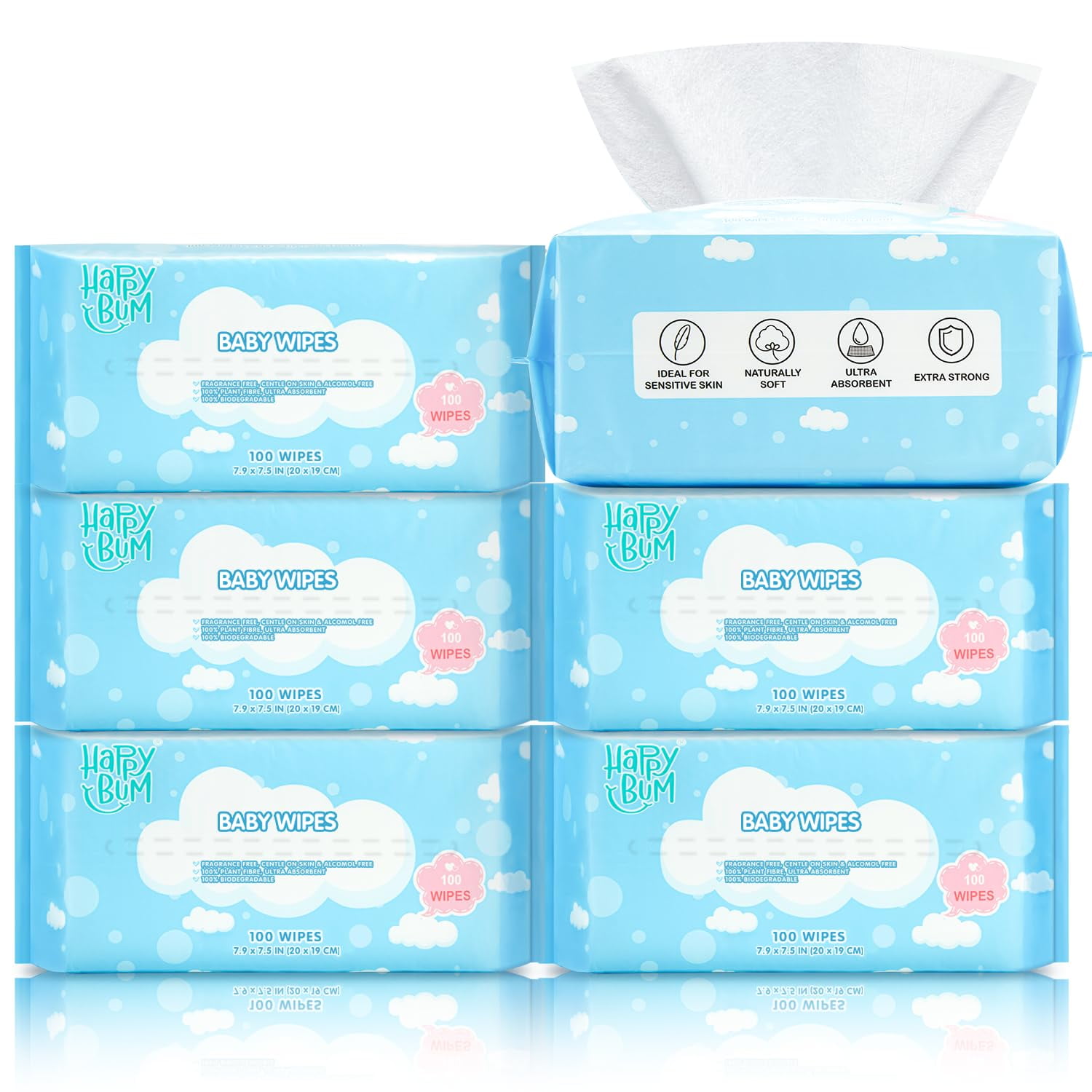 Dry Wipes - HAPPY BUM Dry Baby Wipes, 100% Cotton Large Baby Wipes ...