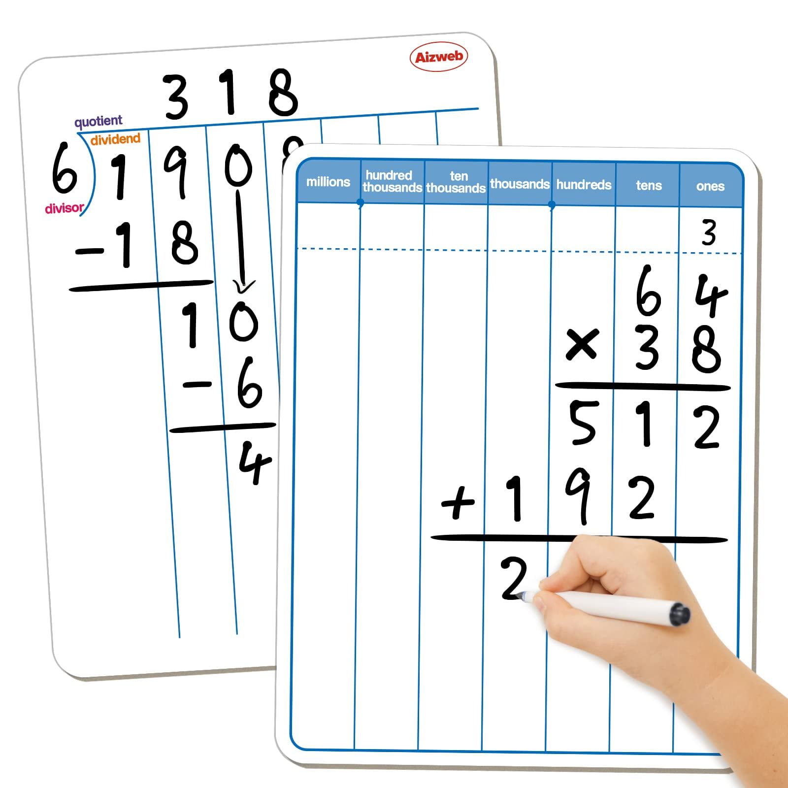 Dry erase long division whiteboard, 9x12 double sided math practice ...