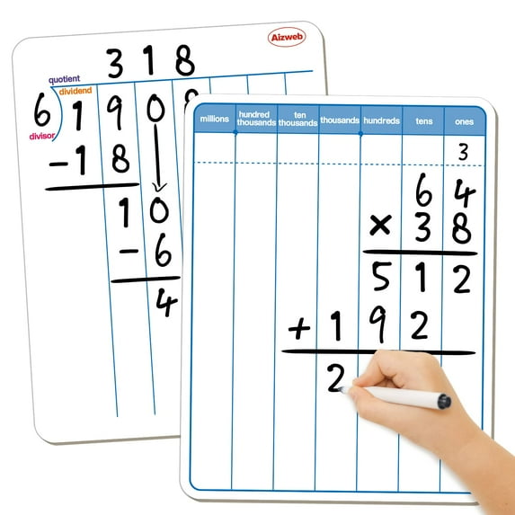 Dry erase long division whiteboard, 9x12 double sided math practice ...