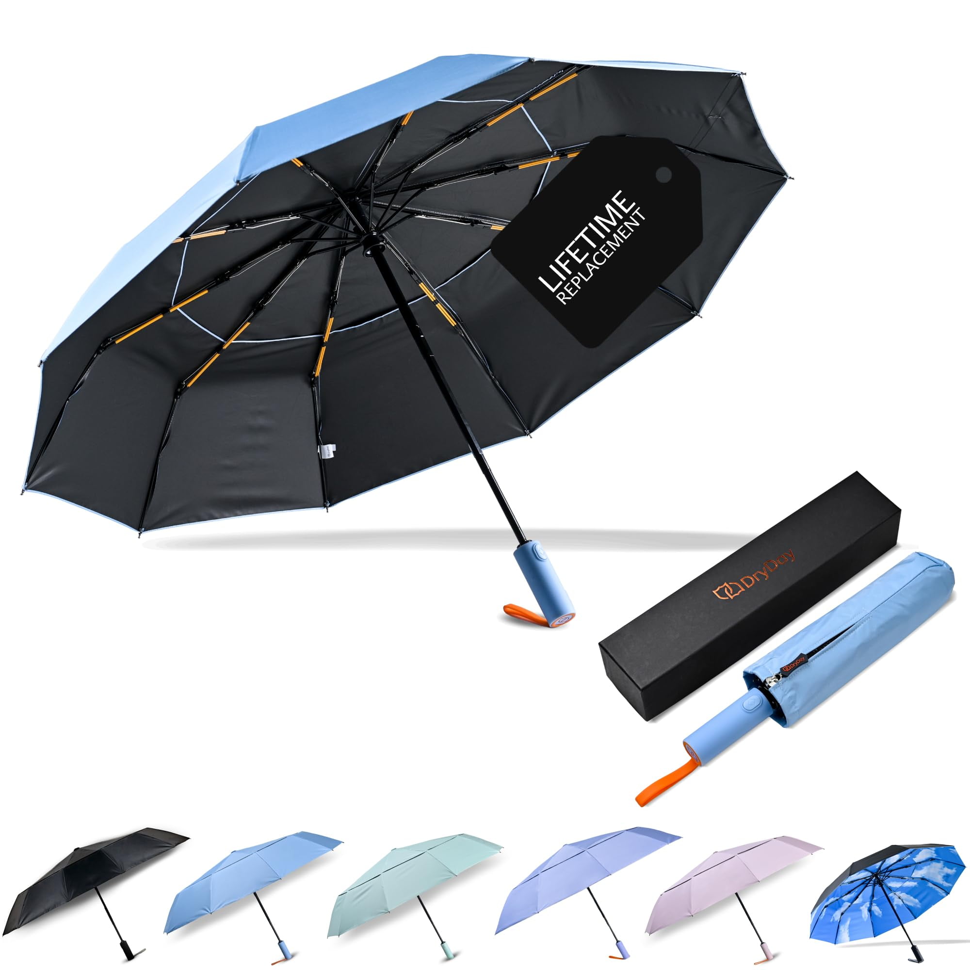 DryDay 46" Travel Umbrellas for Rain - Large Windproof Double Canopy ...