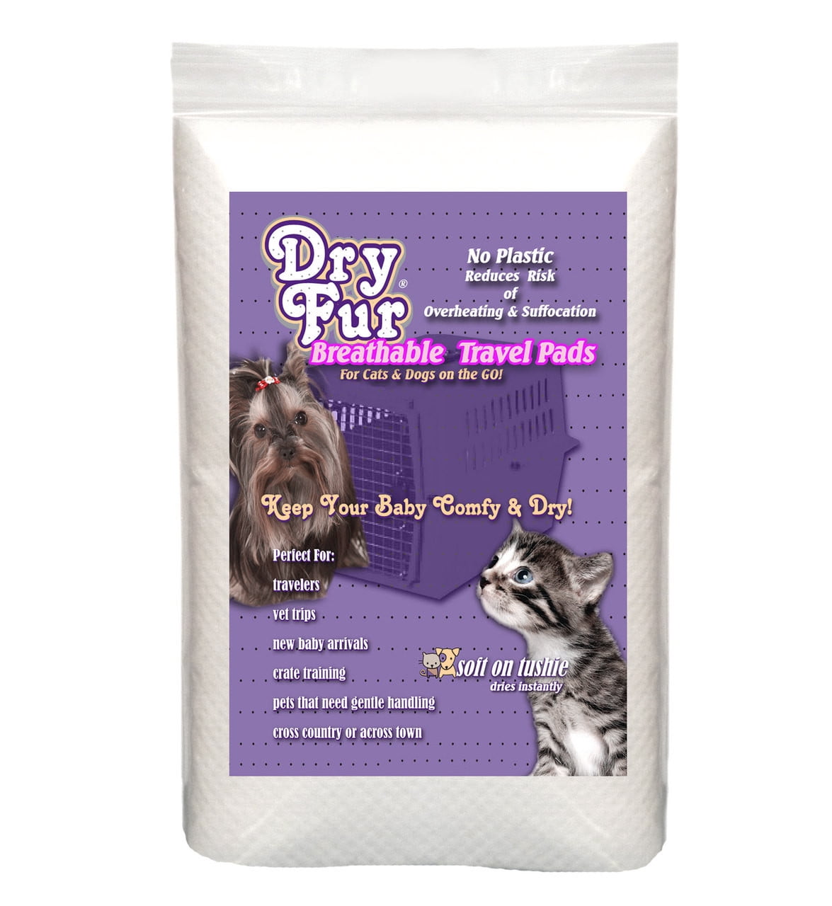 DryFur Super Absorbent Pet Carrier Travel Pads, 33" x 22", with Stay ...