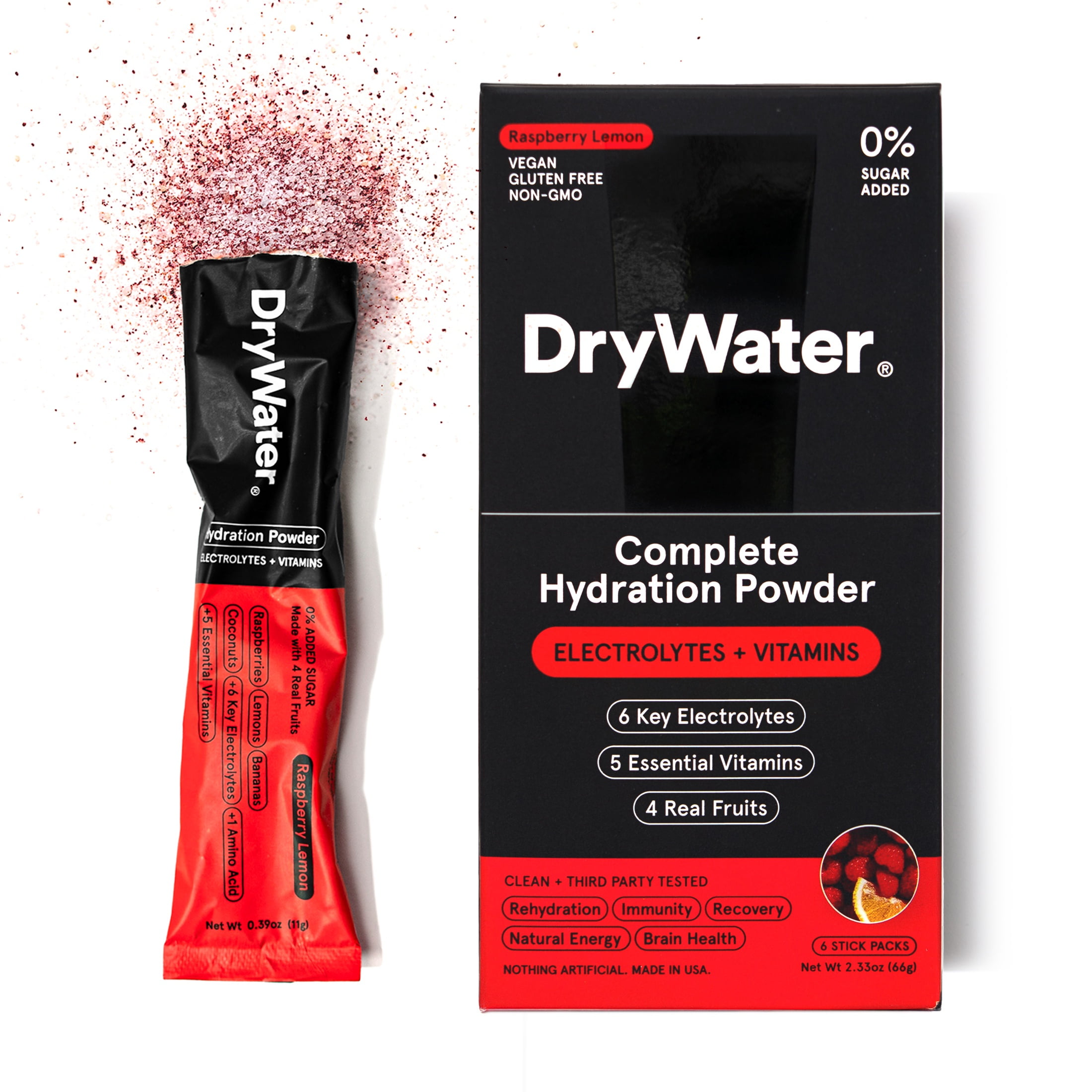 DryWater Hydration Powder (Electrolytes + Vitamins) , Raspberry Lemon ...