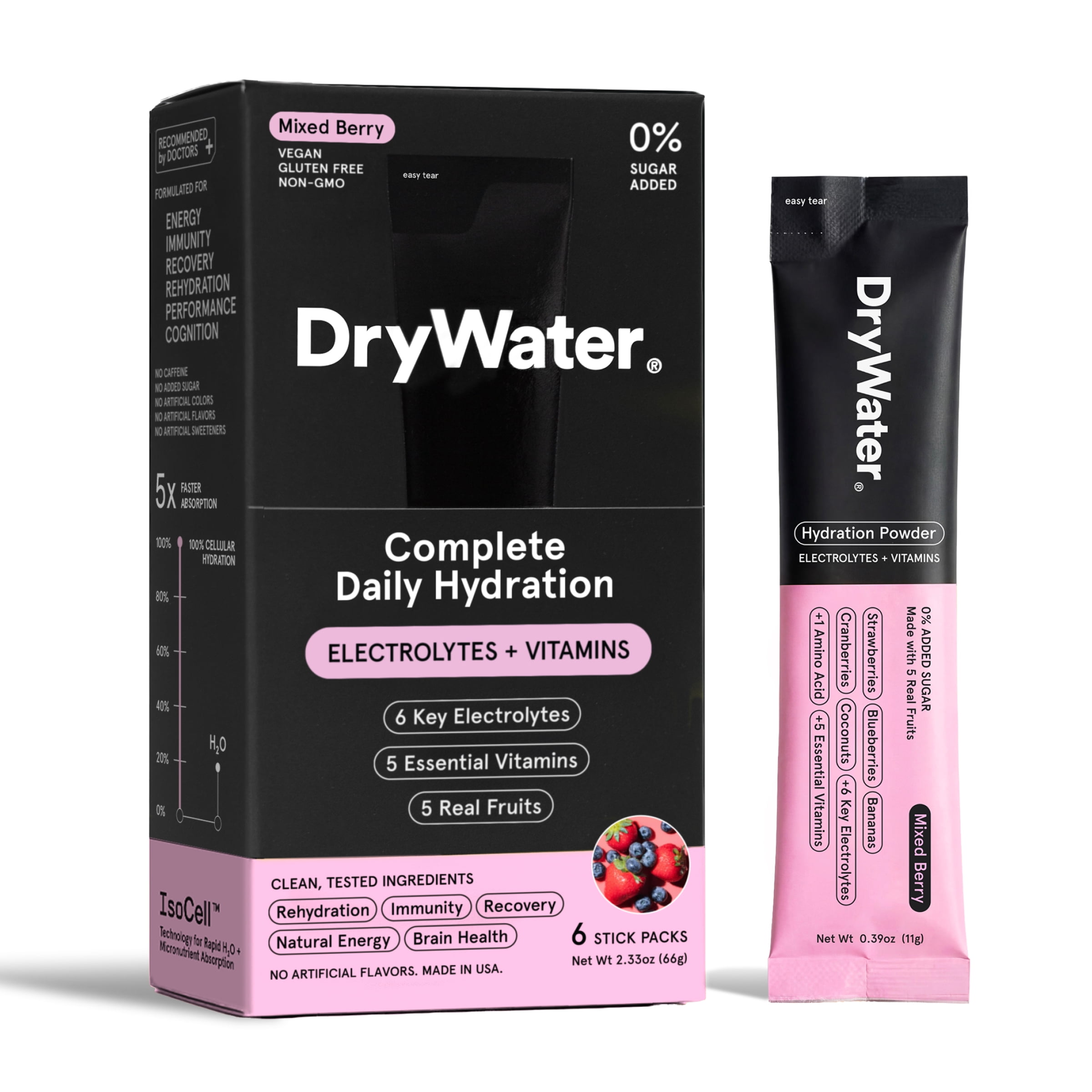 DryWater Hydration Powder, Mixed Berry, 6 Pack - Walmart.com