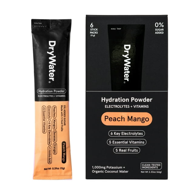 DryWater Hydration Powder (Electrolytes + Vitamins) , Peach Mango, 6 ...