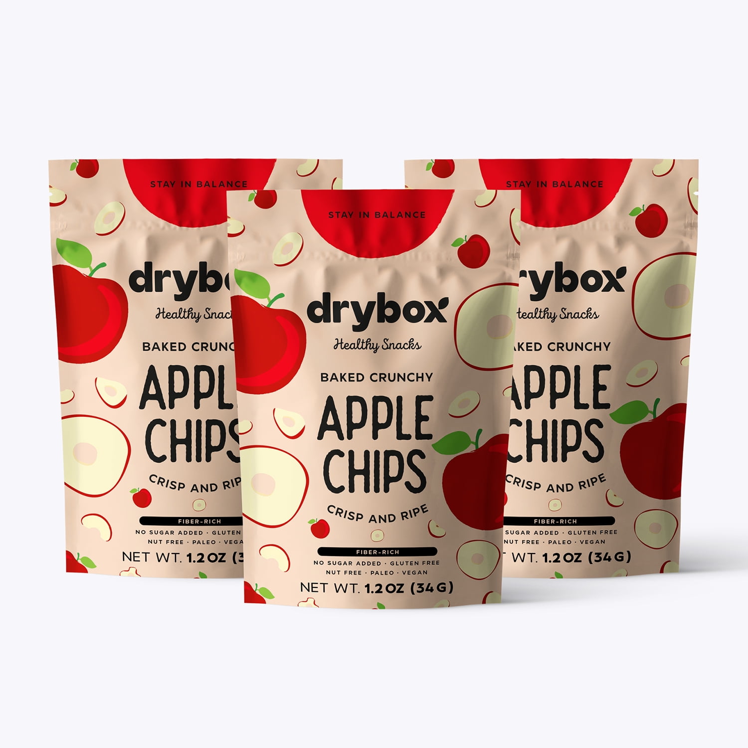 Drybox Dried Apple Chips No Sugar Added 3 Pack Apple Crisps, Dehydrated ...