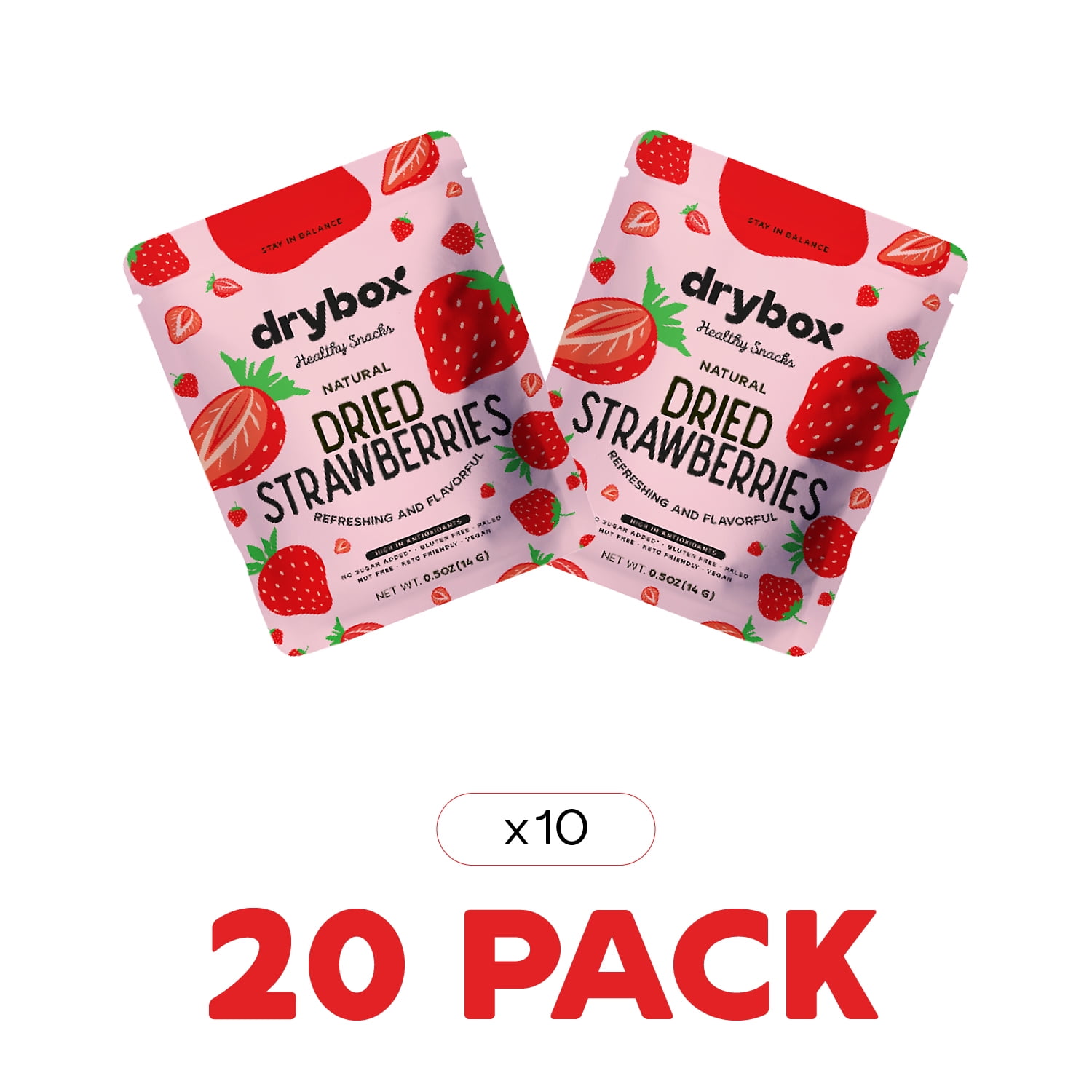 Drybox Dried Strawberries No Sugar Added, 24 Portion Packs, Healthy ...