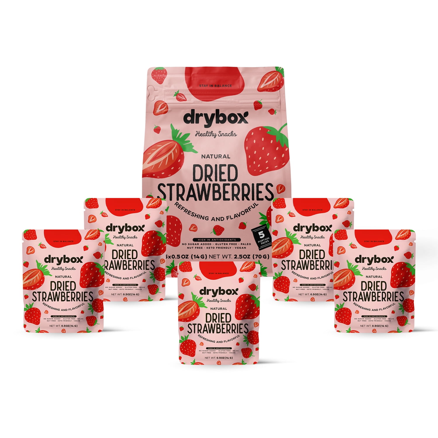 Drybox Dried Strawberries, Dehydrated Fruit Snack, .5 oz, 5 Portion Packs - Walmart.com